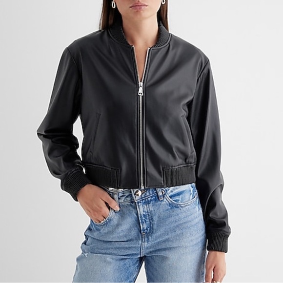 Express | Jackets & Coats | Express Black Faux Leather Bomber Jacket ...